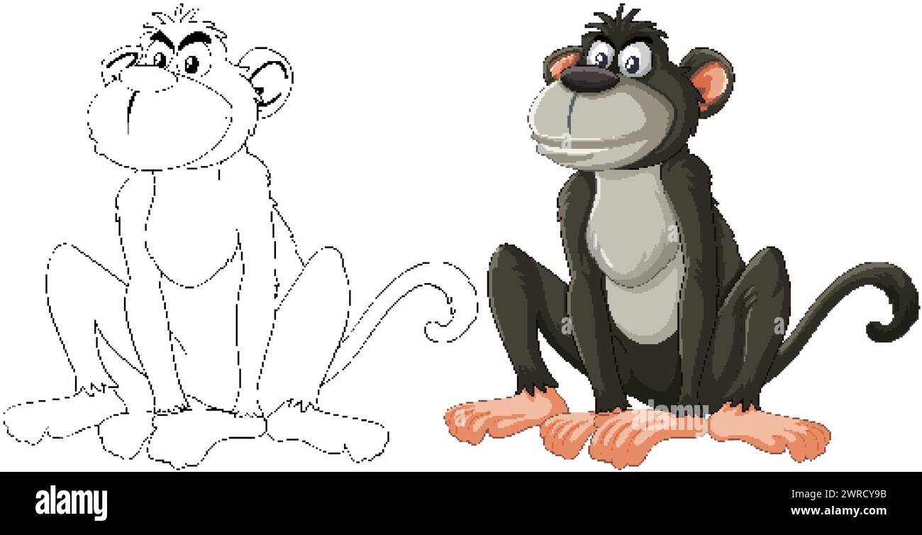 Two cartoon monkeys, one colored, one line art Stock Vector Image & Art ...