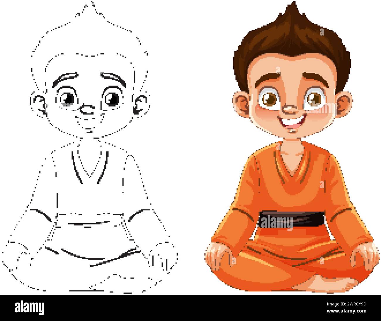 Colorful and line art illustrations of a cheerful boy Stock Vector ...