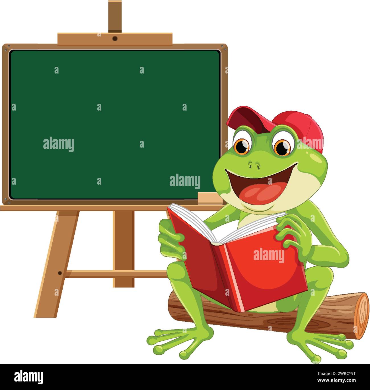 Cartoon frog reading a book by a chalkboard Stock Vector Image & Art ...