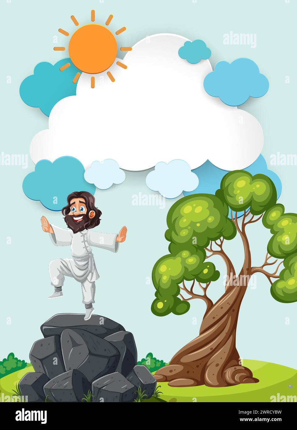 Cartoon man jumping happily near a tree Stock Vector Image & Art - Alamy