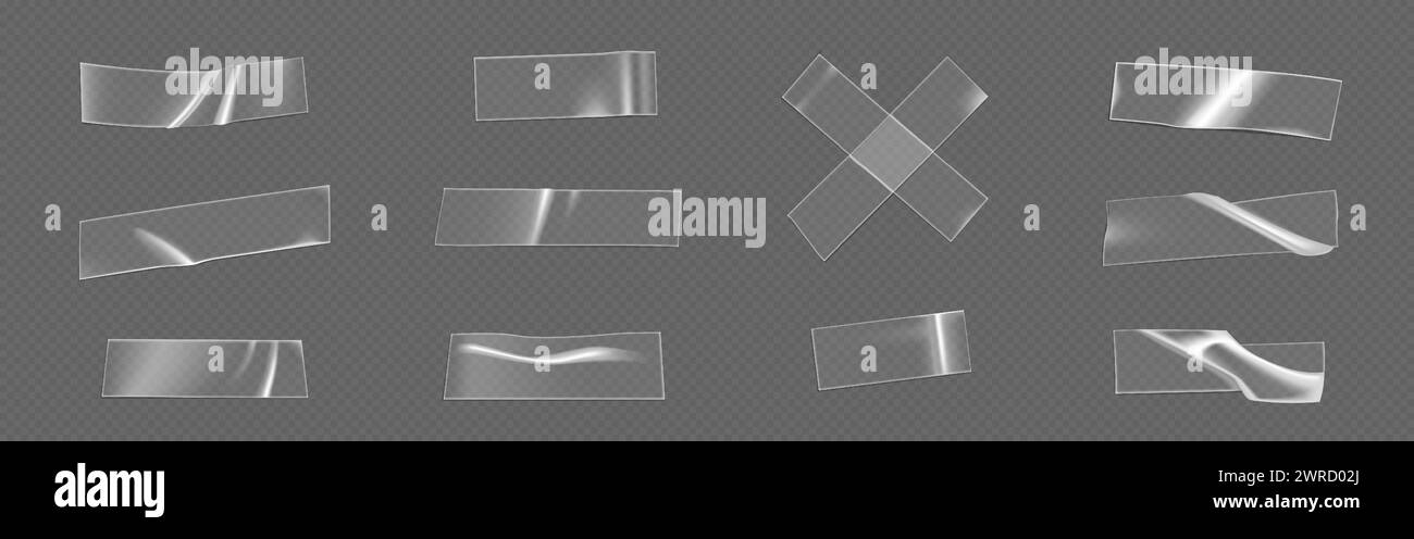 Transparent adhesive plastic cut tape patch. Realistic vector ...