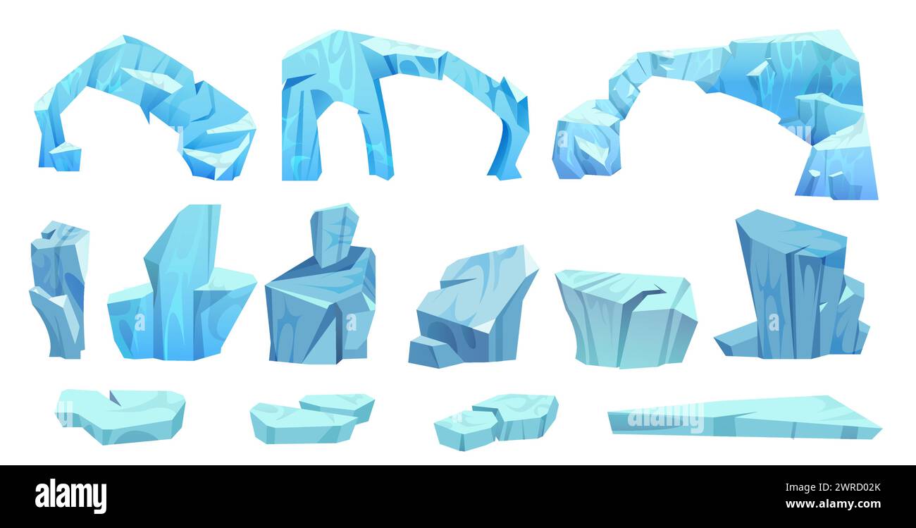 Iceberg piece and arch floating. Cartoon vector illustration set of ...