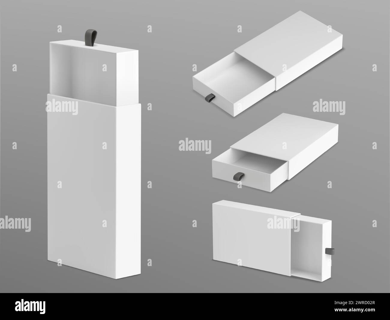White empty open slide box with ribbon puller. Realistic vector ...