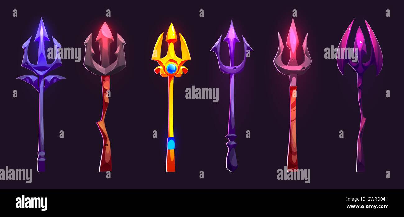 Poseidon or Neptune magic trident for game ui design. Cartoon vector ...