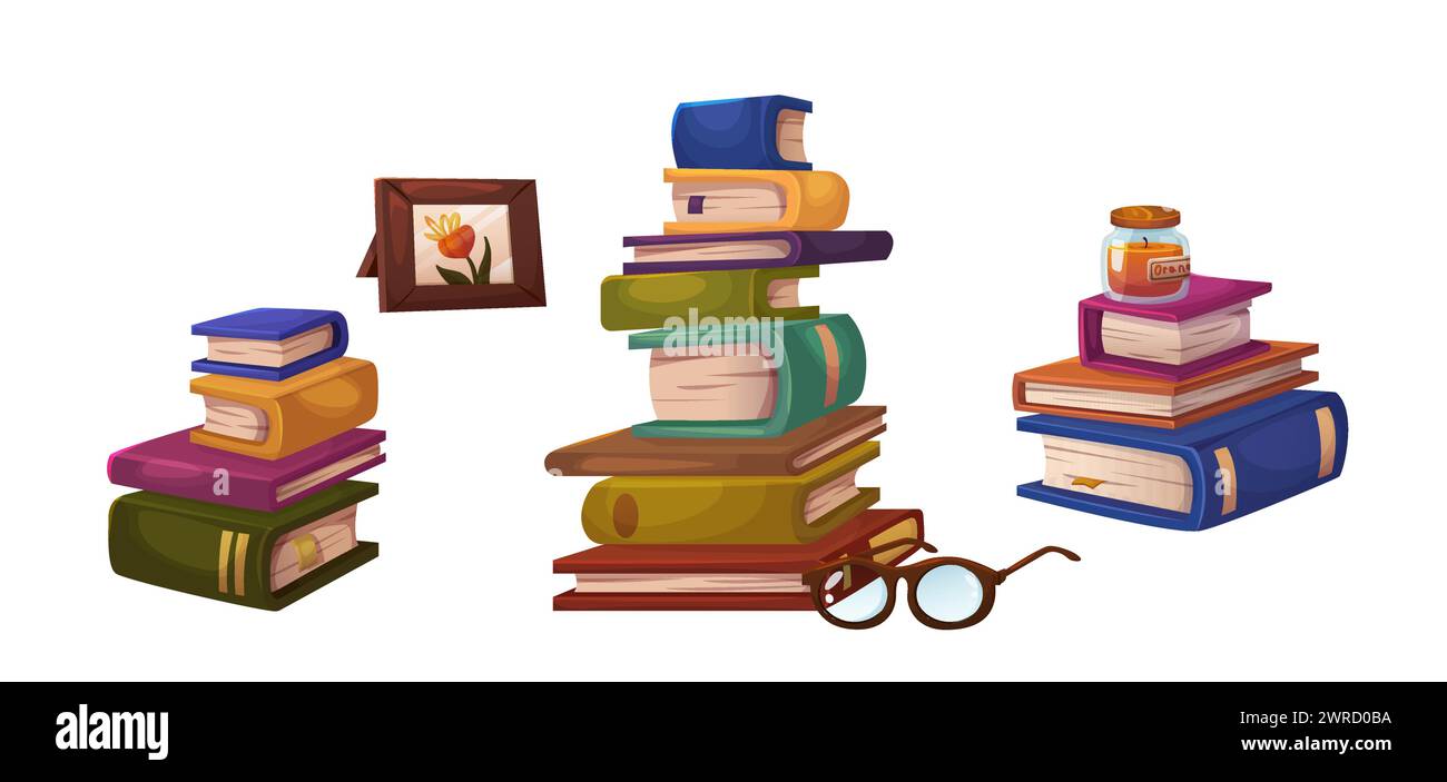 Piles of books isolated on white background. Vector cartoon ...