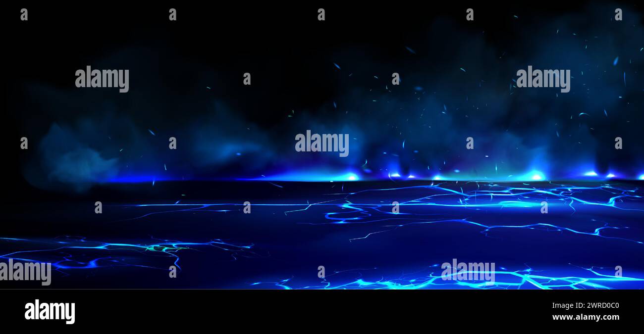 3d blue crack effect and fire light background. Abstract ignite energy ...