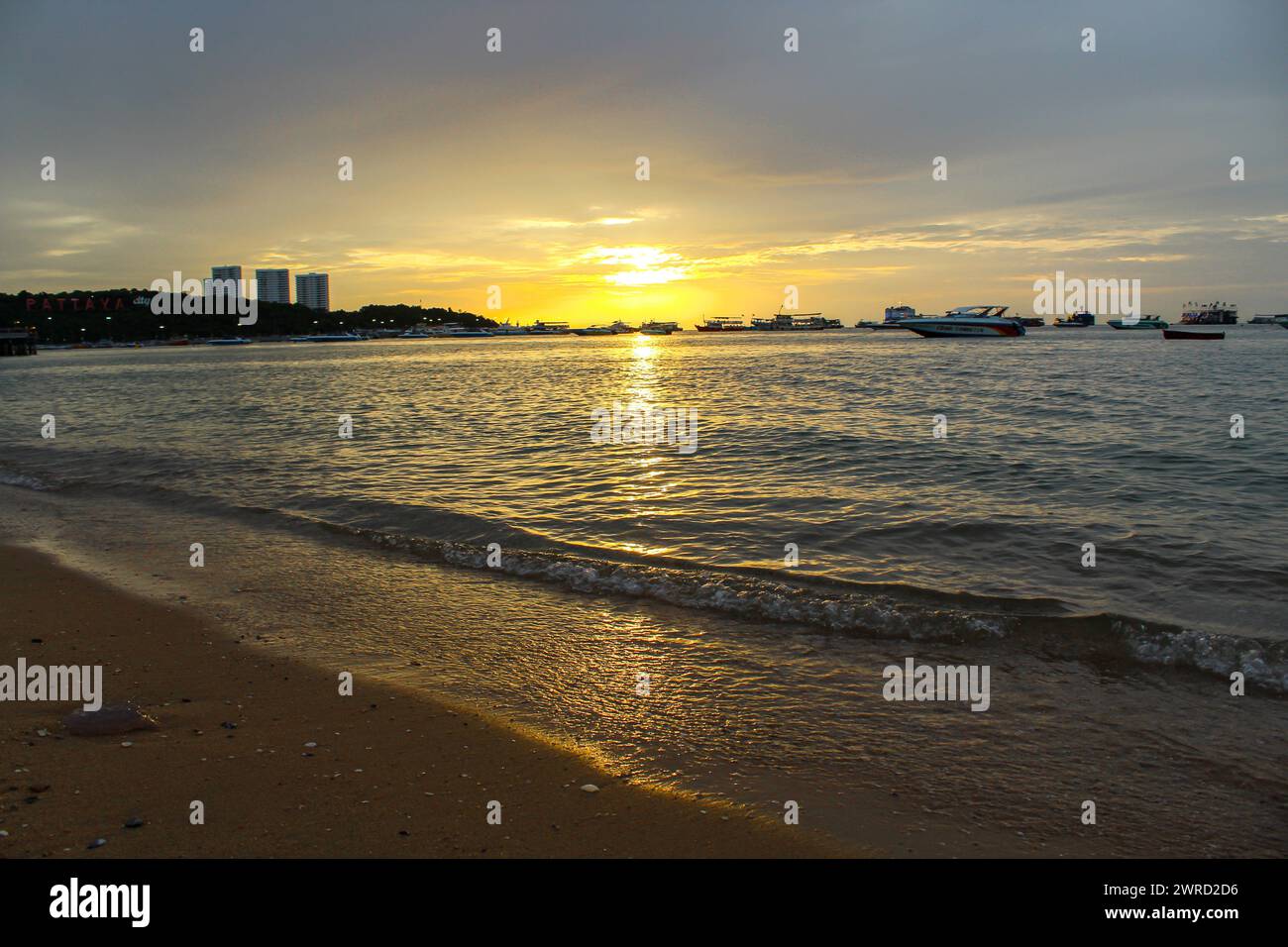 Beaches in Asia, Thailand, Pattaya, the sea at the time of sunset on ...