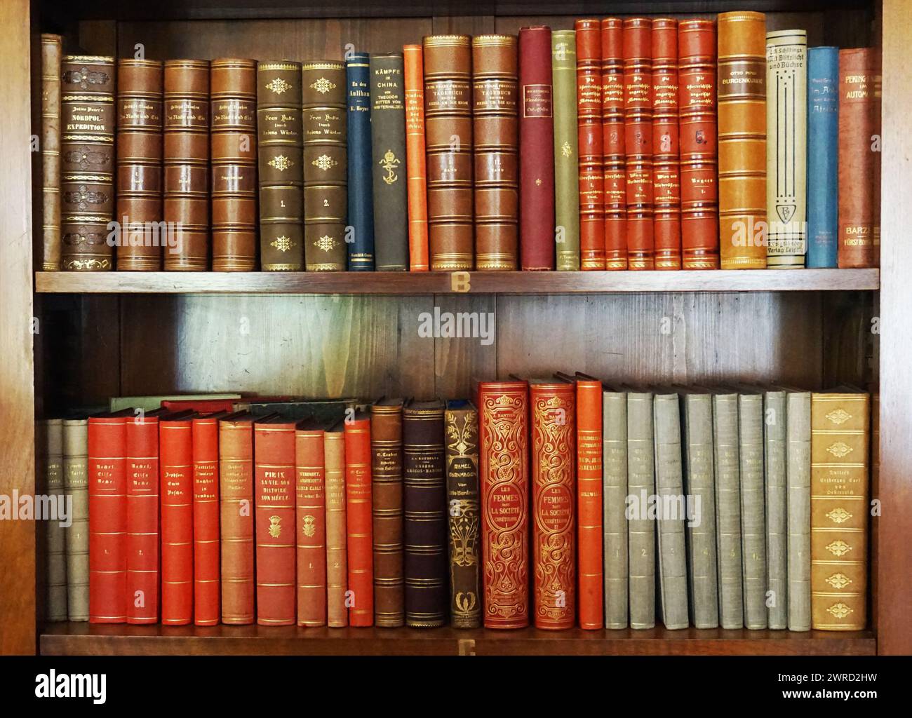 detail of old bookcase as nice history background Stock Photo - Alamy