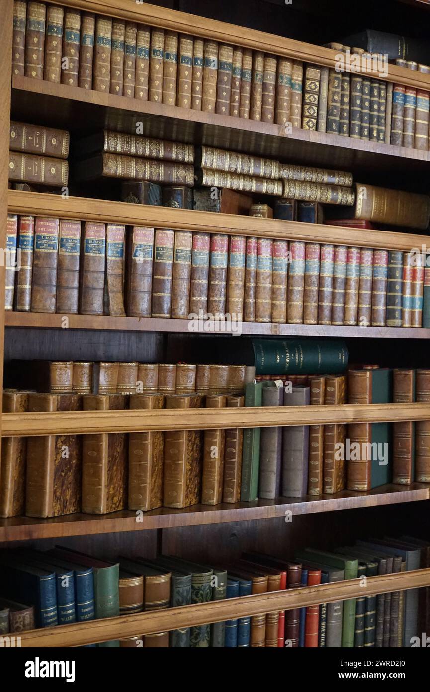 detail of old bookcase as nice history background Stock Photo - Alamy