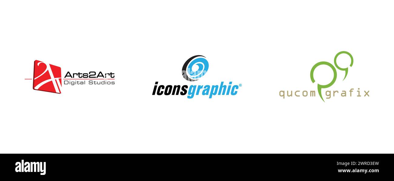 Arts2Art, IconsGraphic, QUCOM GRAFIX. Arts and design vector logo on isolated background Stock ...