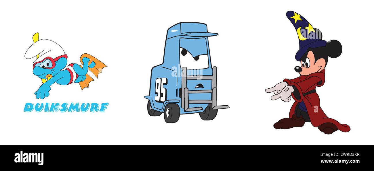 Cars Guido, Diving Smurf, Fantasia. Arts and design vector logo on ...
