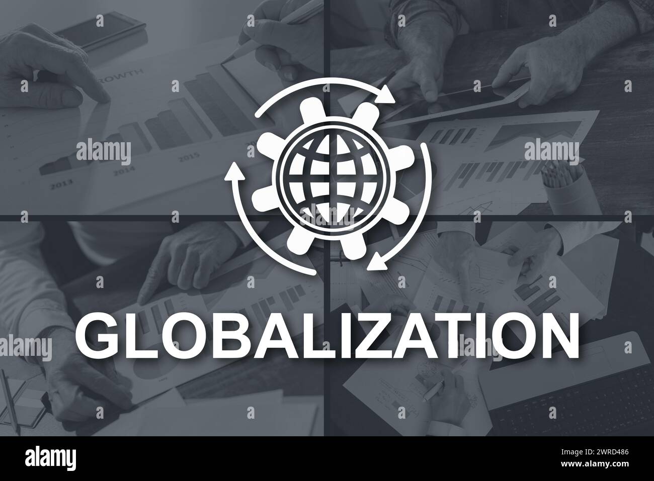 Globalization concept illustrated by pictures on background Stock Photo ...