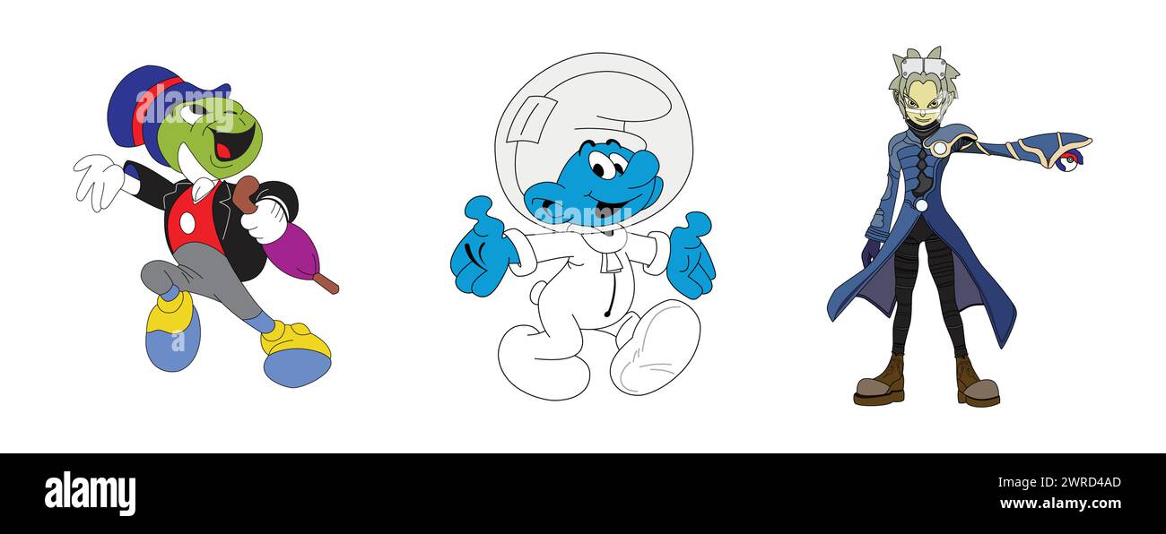 Smurf, Jiminy Cricket, Pokemon Colosseum. Arts and design vector logo ...