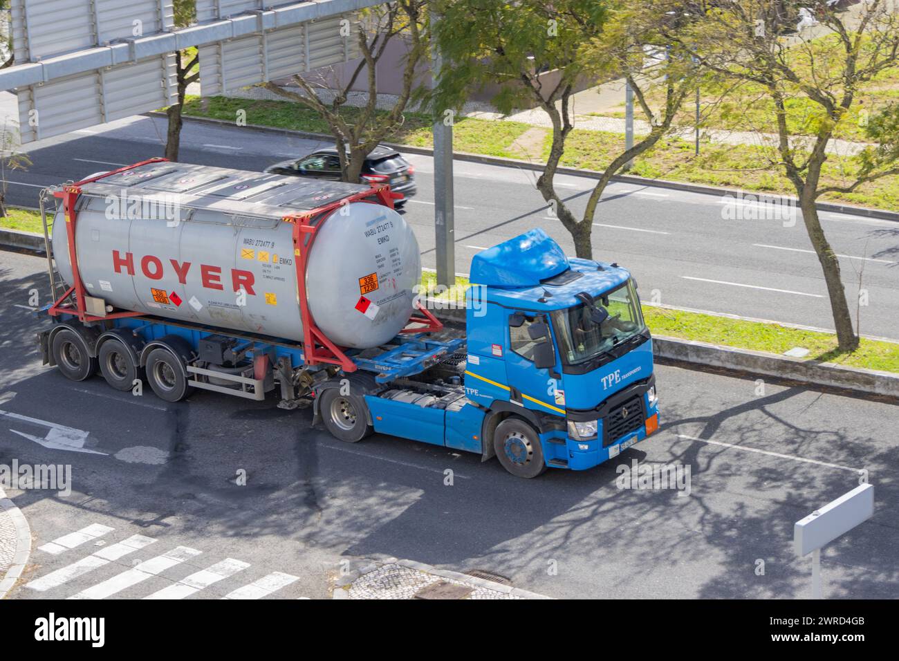 Lisbon, Portugal, on March 11, 2024, Heavy vehicle transporting liquid ...
