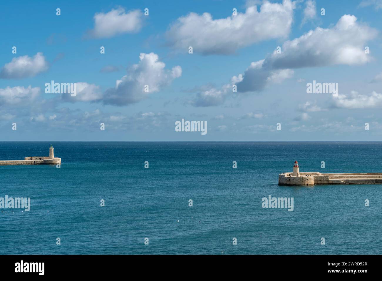 The two lighthouses marking the entrance to the Grand Harbour in ...