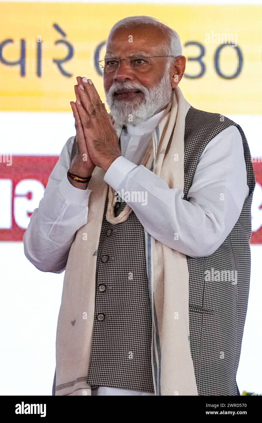 Indian Prime Minister Narendra Modi greets the audience during the ...
