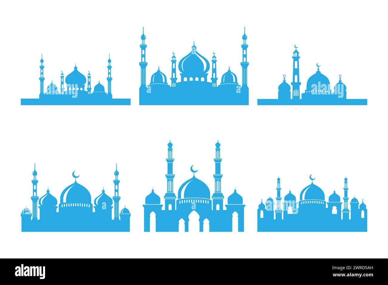 Set of vector Mosque silhouette on white background Stock Vector Image ...
