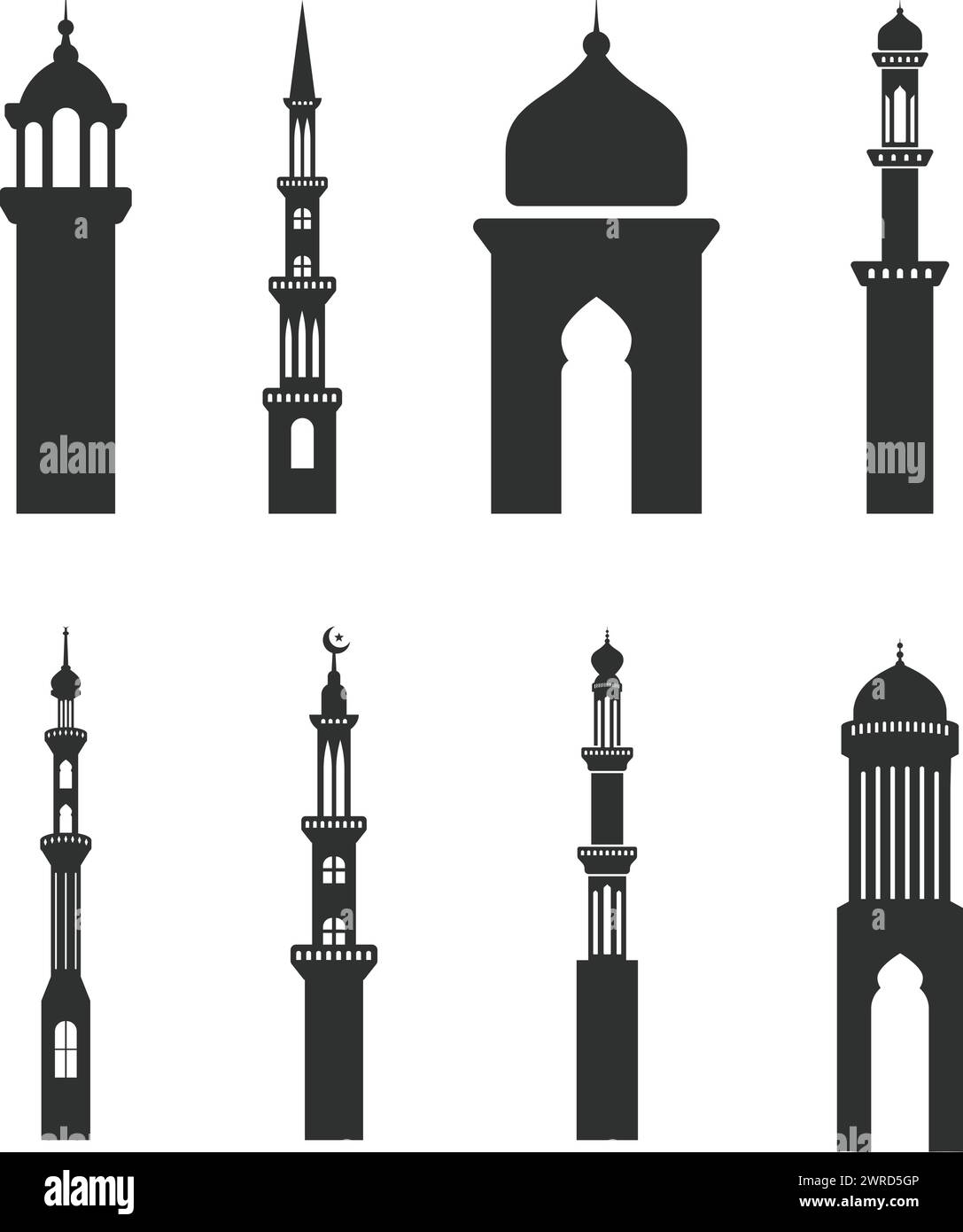 Minaret Mosque vector silhouette on white background Stock Vector Image ...