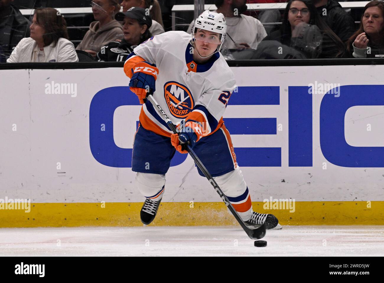 New York Islanders defenseman Sebastian Aho passes the puck during the ...