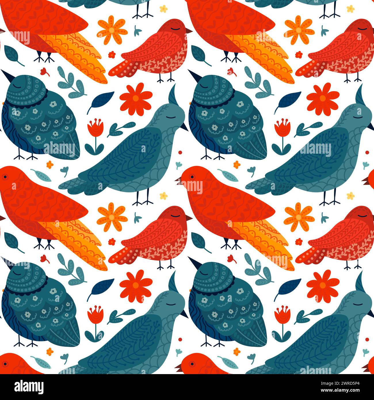 Flat style folk art birds seamless pattern Stock Vector Image & Art - Alamy