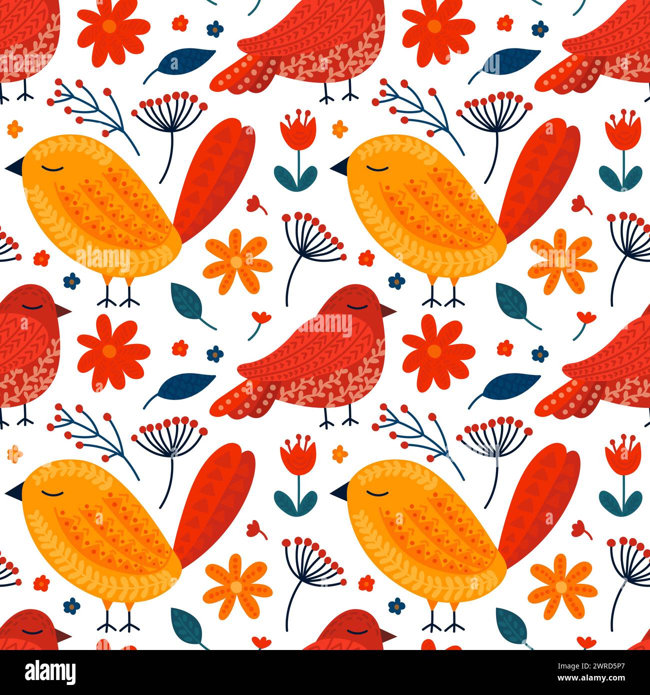 Folk art birds seamless pattern Stock Vector Image & Art - Alamy