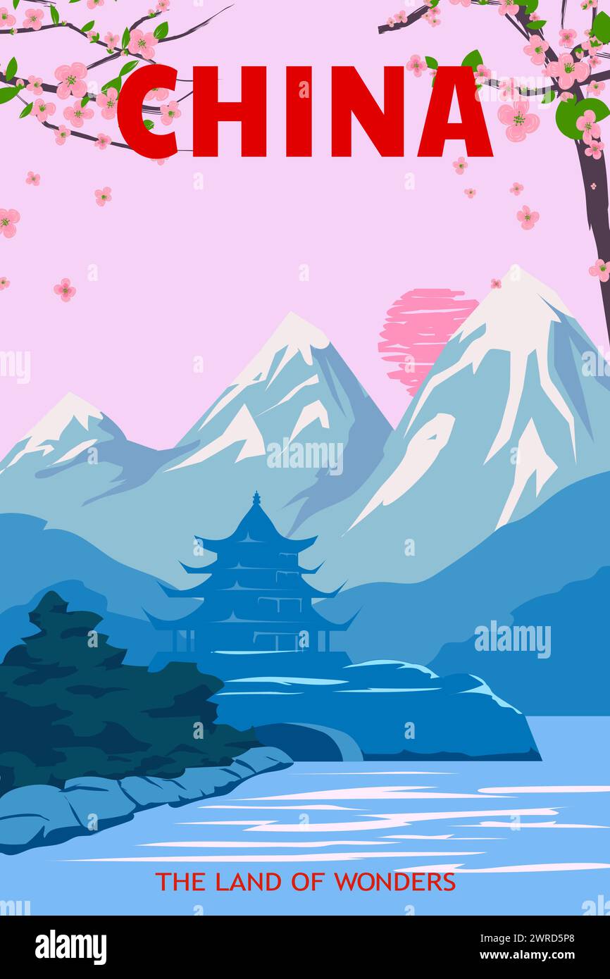 Chinese temple with mountains Stock Vector Images - Alamy