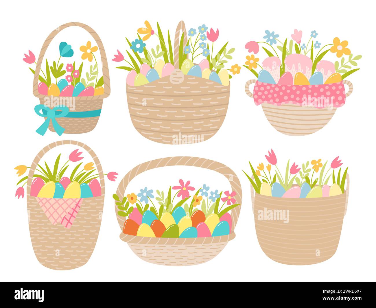 Flat Easter baskets with colored eggs Stock Vector Image & Art - Alamy