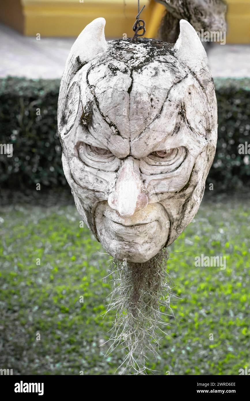 Chiang Rai, Thailand - December 2022: The head of a demon Hanging from ...