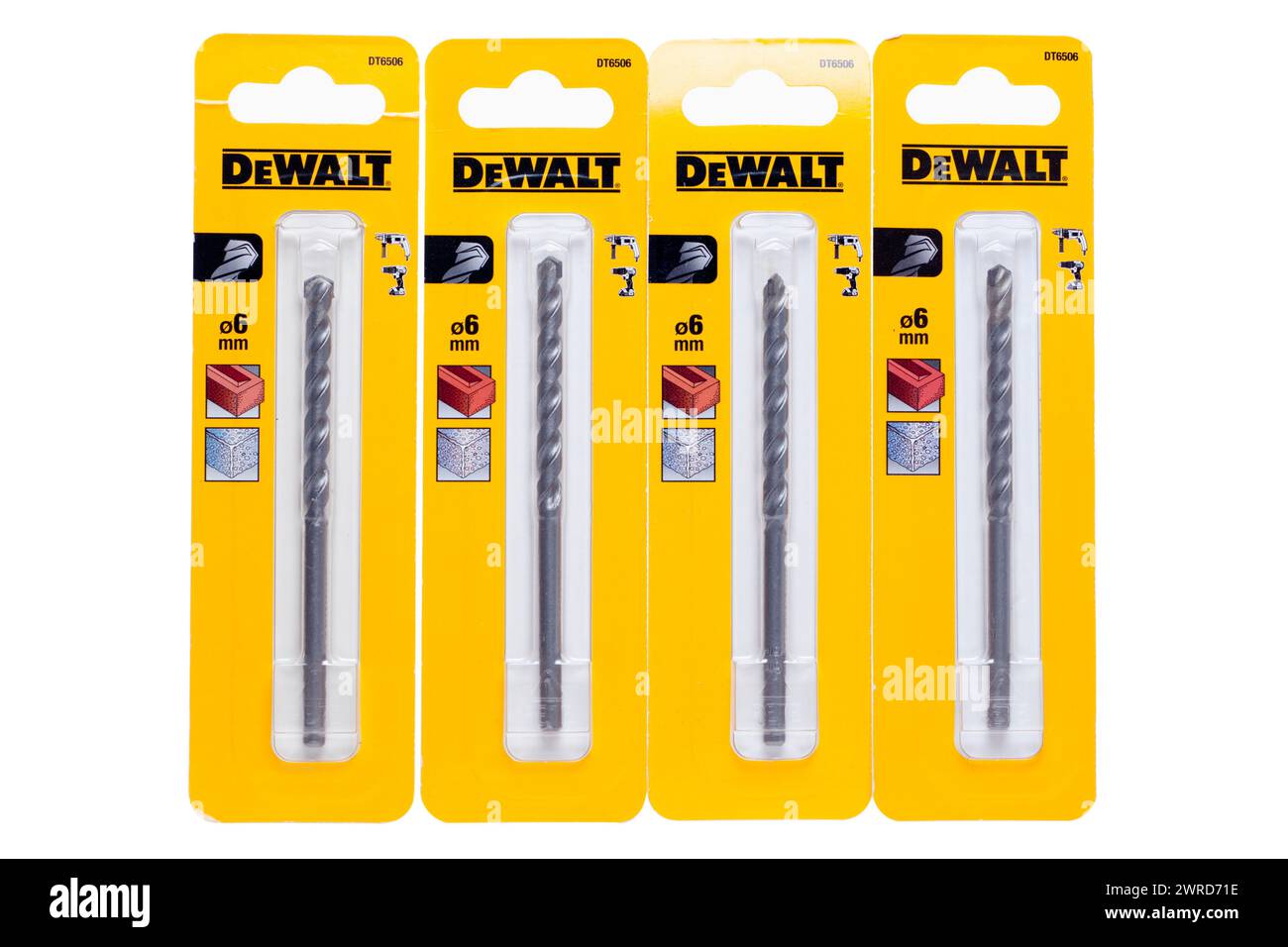 4 Separate Packs of DeWalt 6mm Tungsten Masonry Drill Bits Stock Photo ...