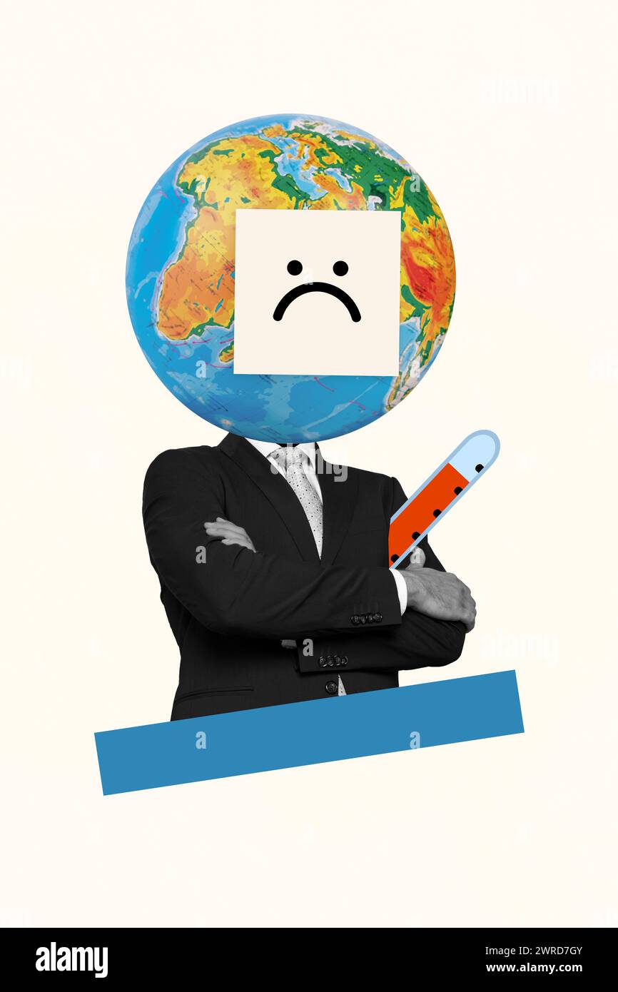 Cartoon collage illustration thermometer sick planet earth ecology ...