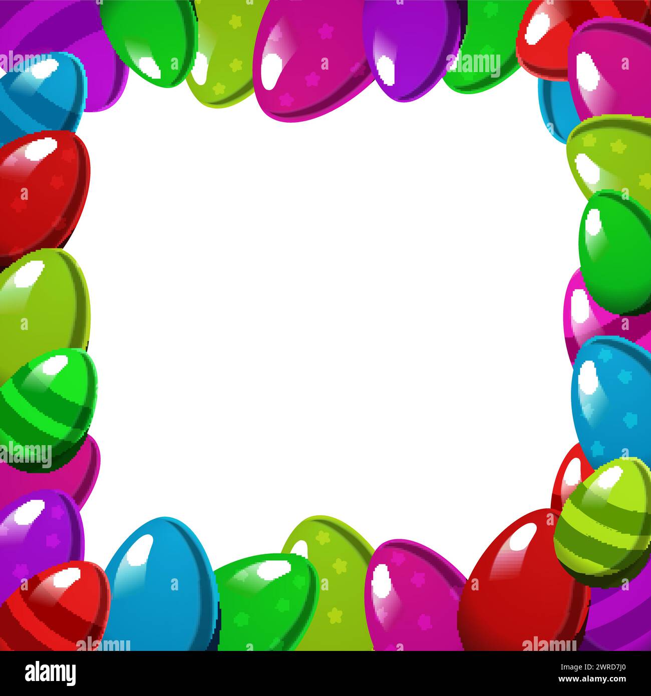 Square frame with colorful Easter eggs for word and text on white ...
