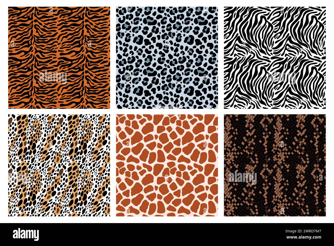 Wild animal skins seamless patterns. Exotic fur colors. Natural leather ...