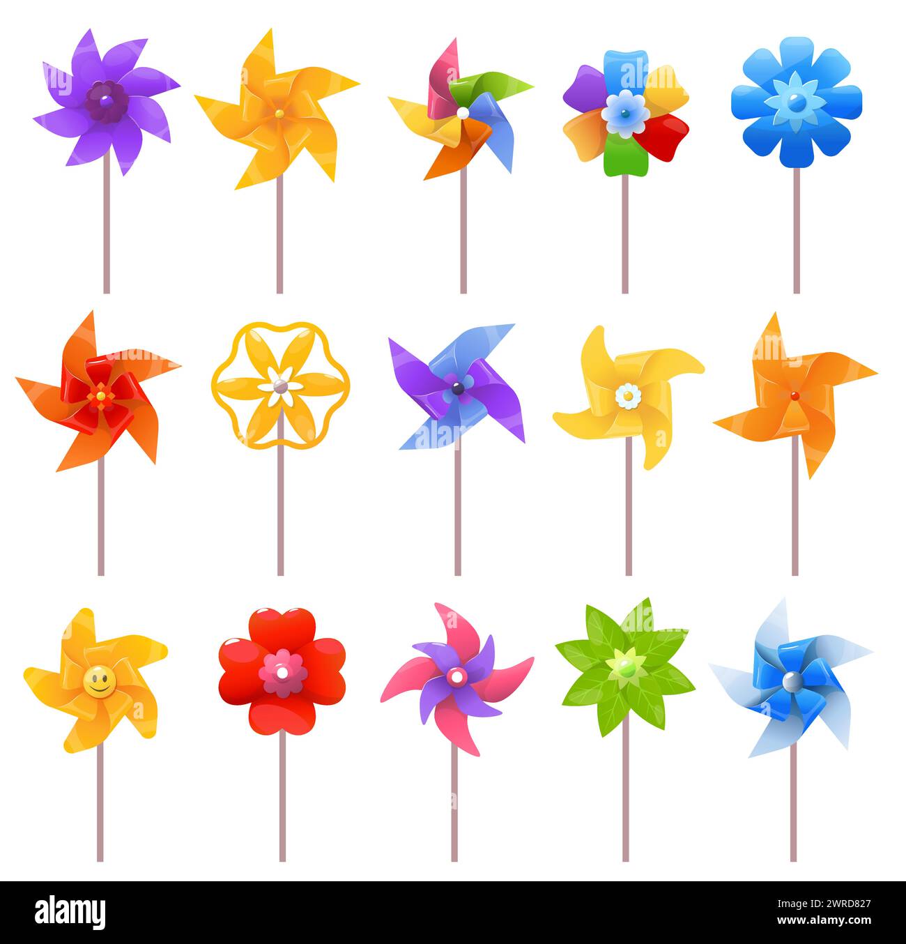 Cartoon pinwheel toys. Colorful spinning windmills made of paper. Kids ...