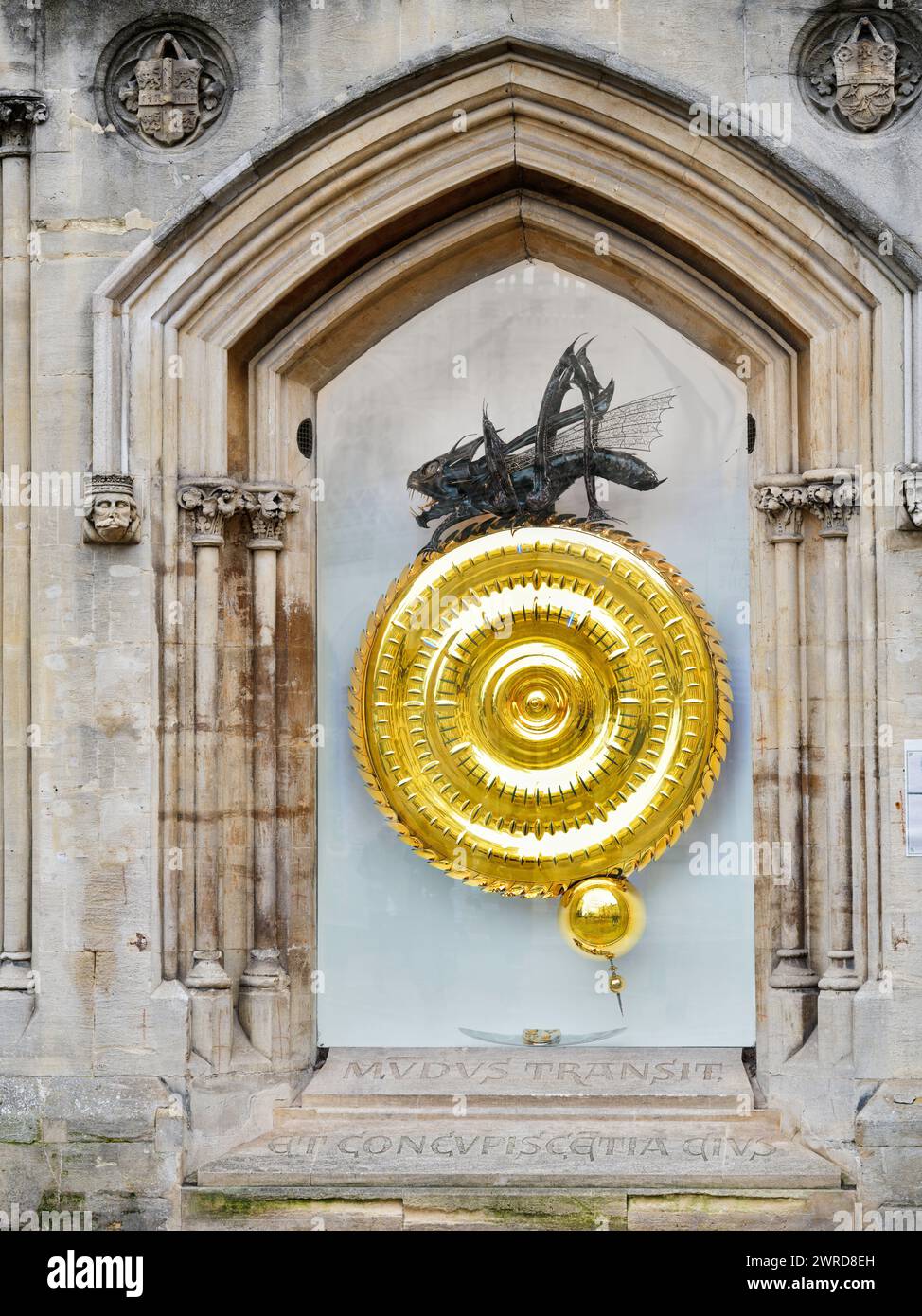 Chronophage, or grasshopper, or Taylor clock behind a window at Cropus ...
