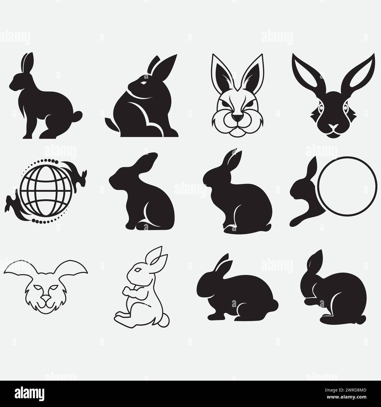 vector image illustration of a collection of rabbit logos Stock Vector ...