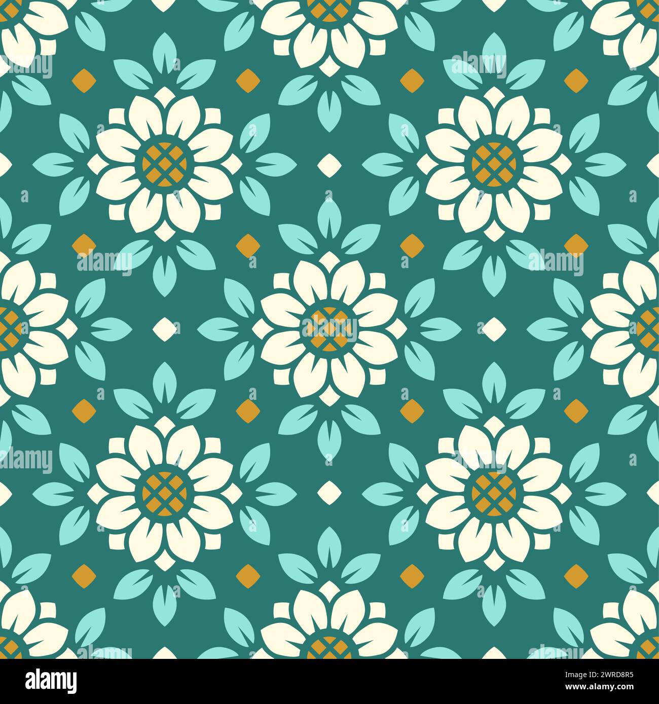 Vector seamless pattern. Tile in retro style with sunflowers. Stylized ...