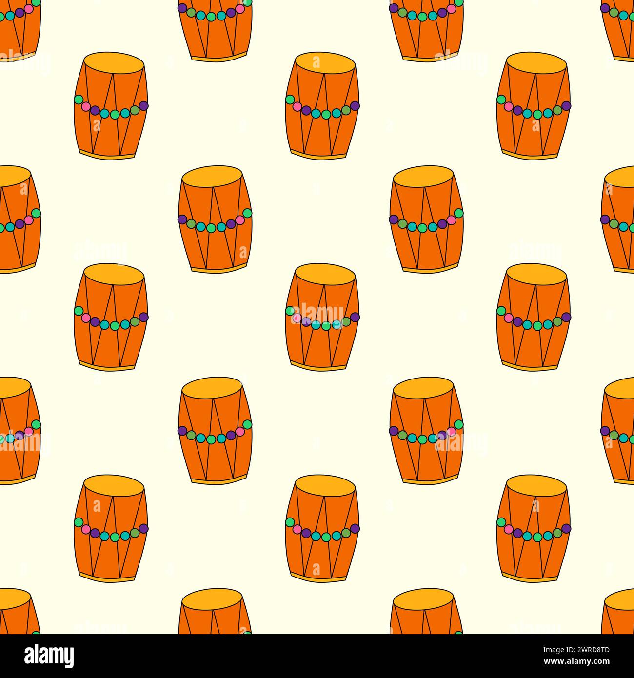Seamless Pattern with Holi Drums Dhol element. Design for celebration ...