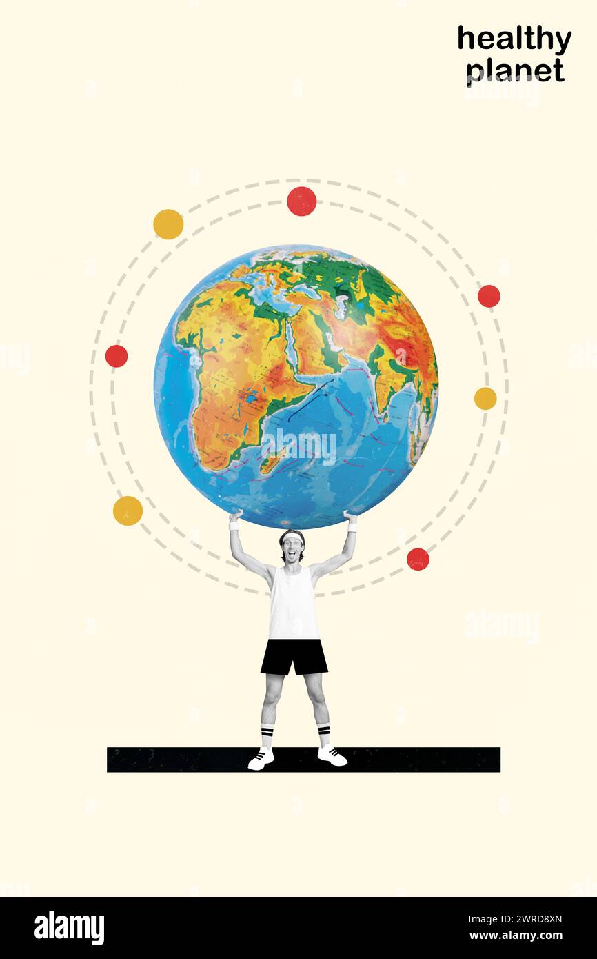 Collage 3d pinup pop retro sketch image of strong sportsman rising ...