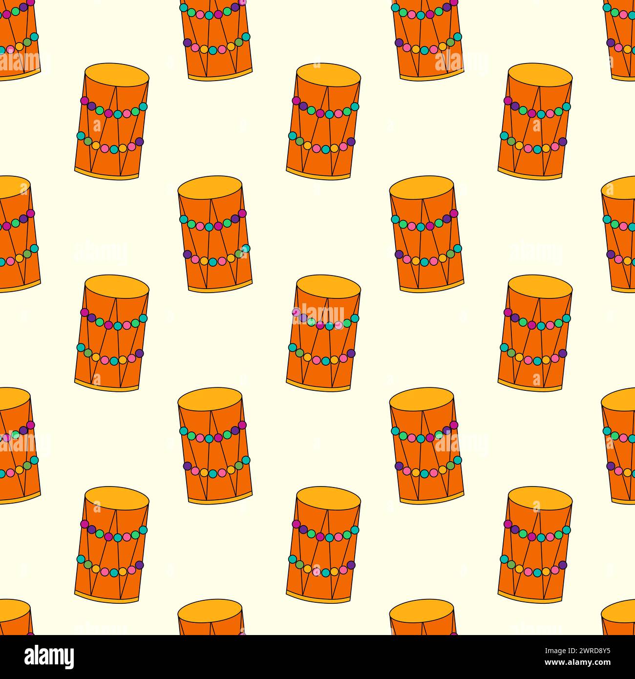 Seamless Pattern with Holi Drums Dhol elements. Design for celebration ...