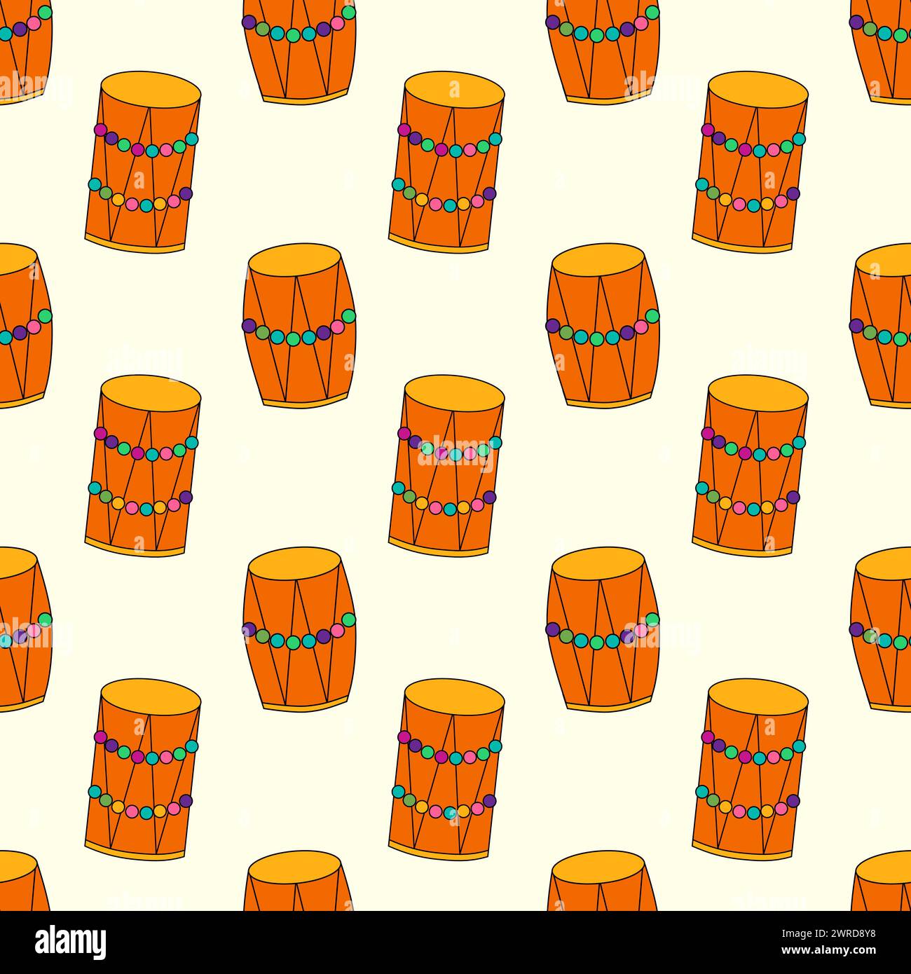 Seamless Pattern with Holi Drums Dhol elements. Design for celebration ...