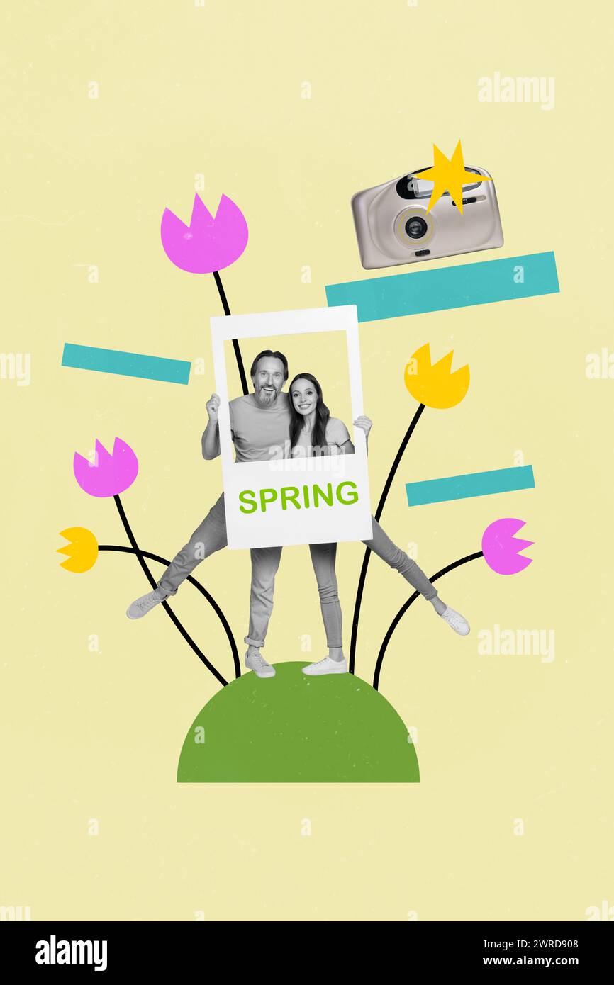 Picture artwork collage sketch photo of happy positive family spend ...