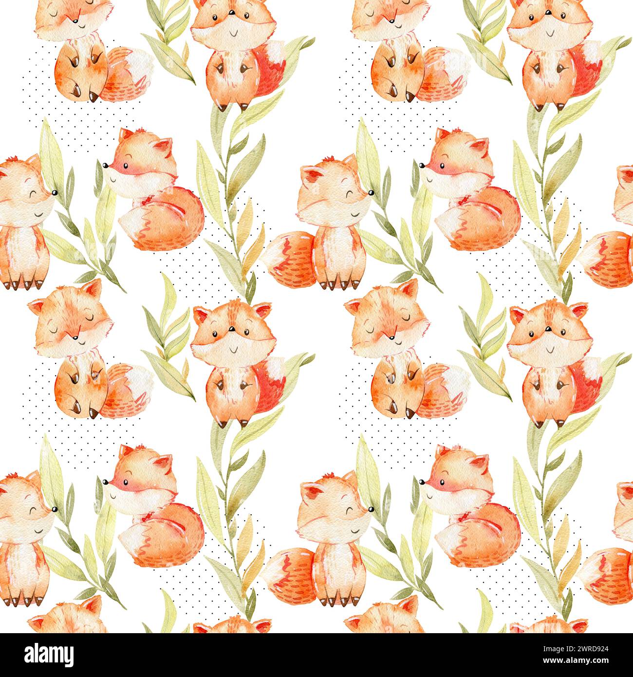 Watercolor fox pattern Stock Photo - Alamy