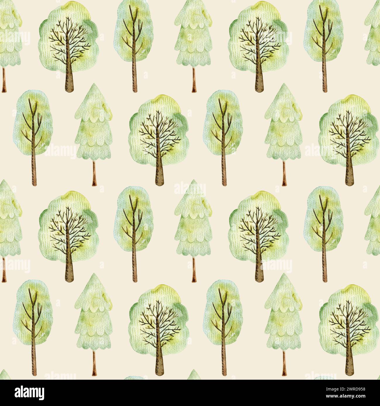 Watercolor forest pattern Stock Photo - Alamy