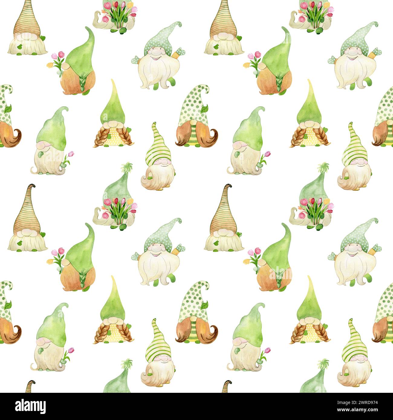 Watercolor spring gnomes Stock Photo - Alamy