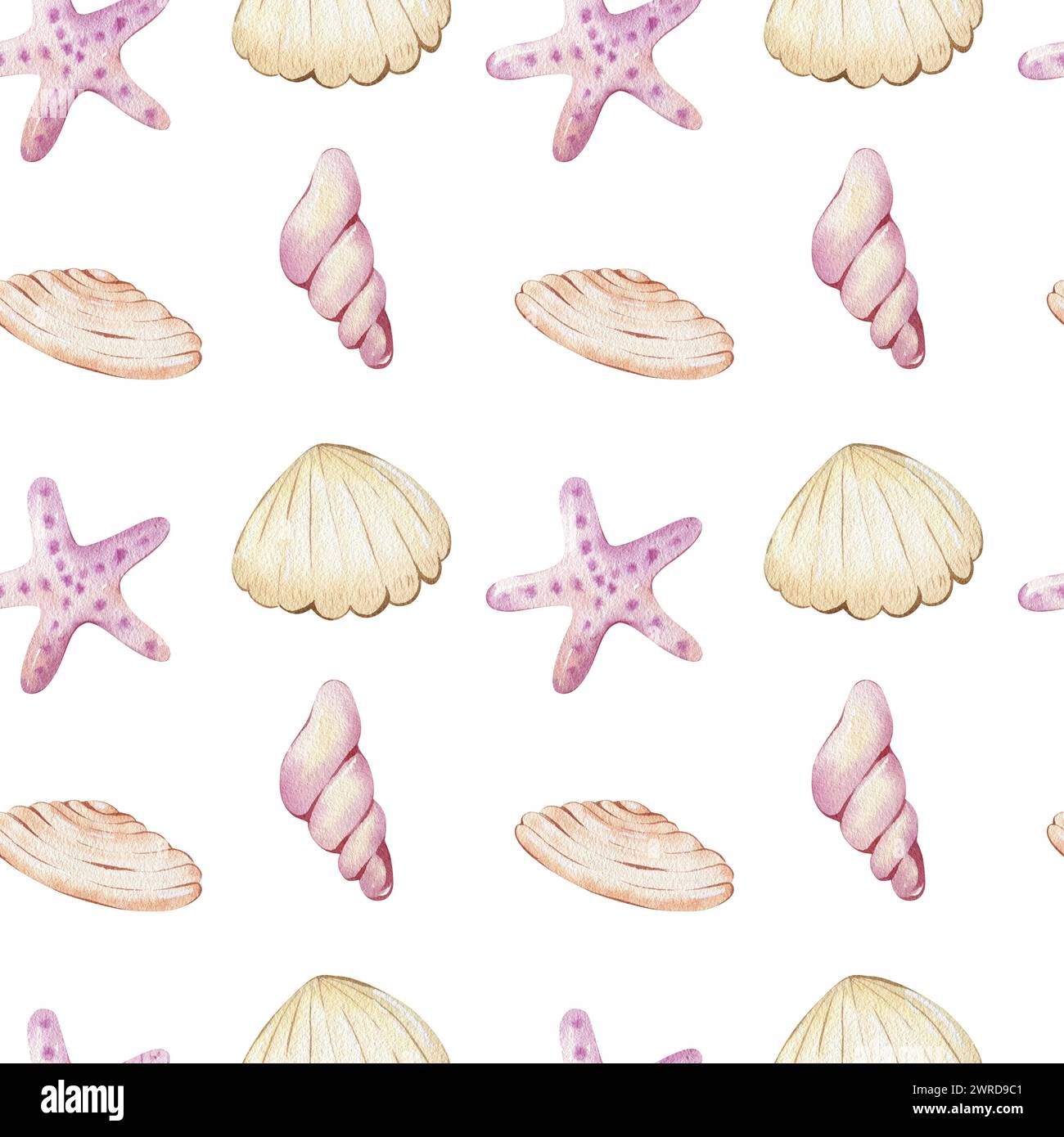Watercolor seamless pattern with seashells Stock Photo - Alamy