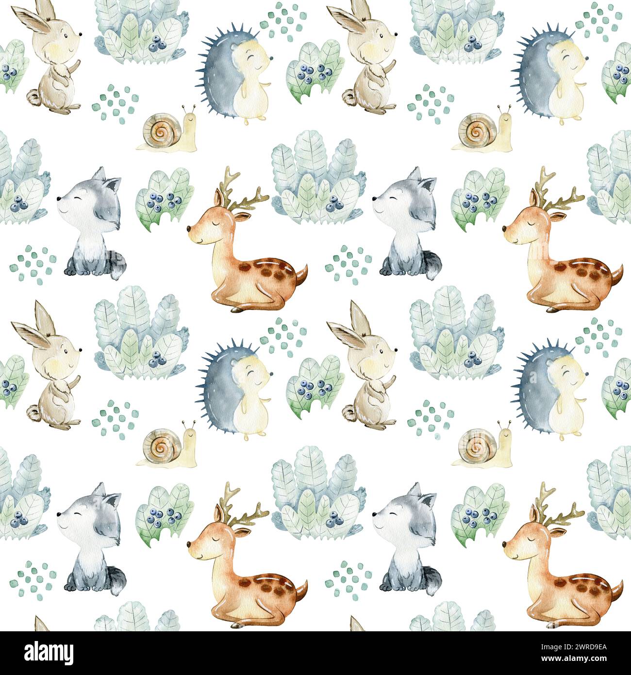 Watercolor woodland pattern Stock Photo - Alamy