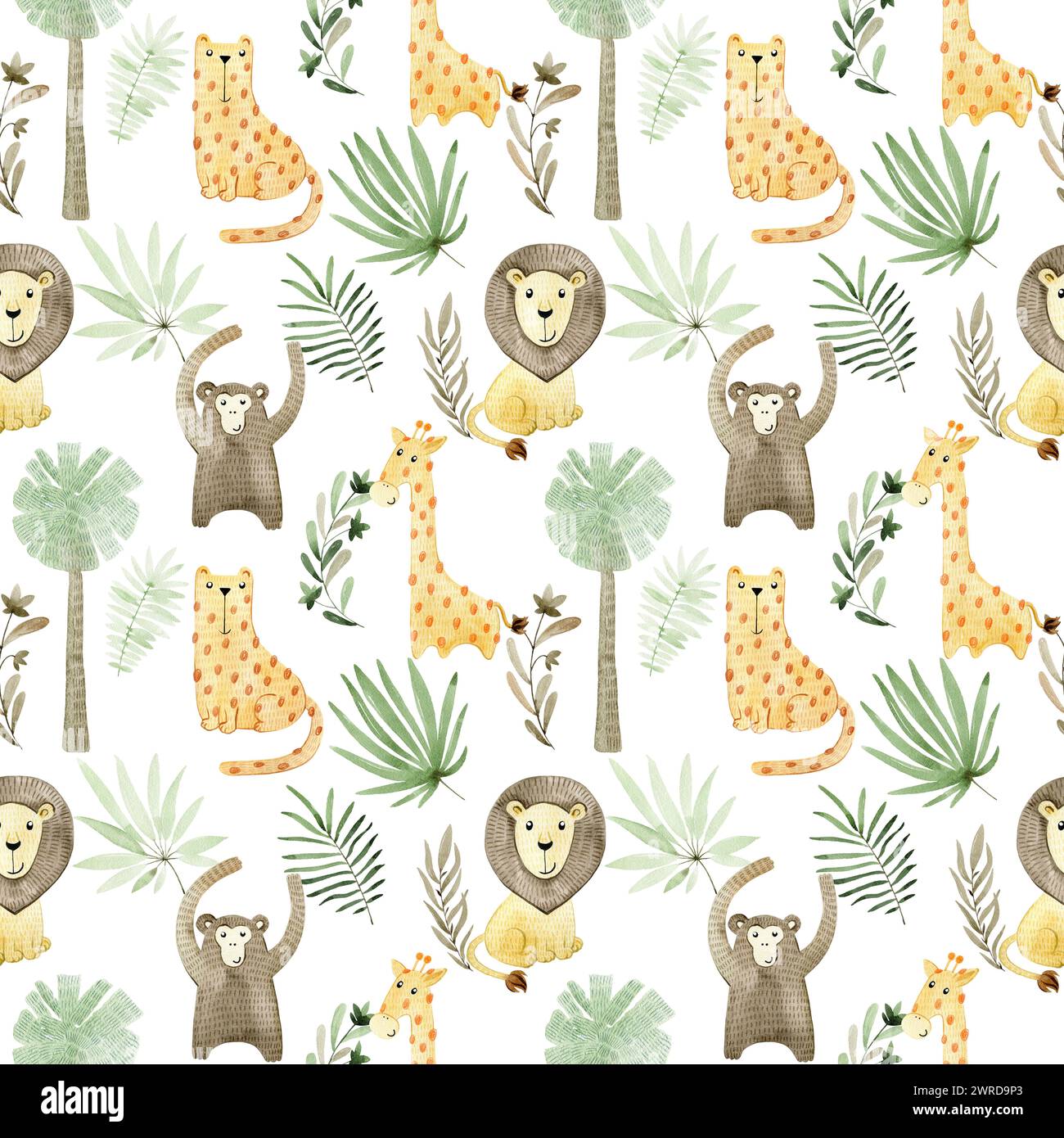 Watercolor safari animals Stock Photo - Alamy