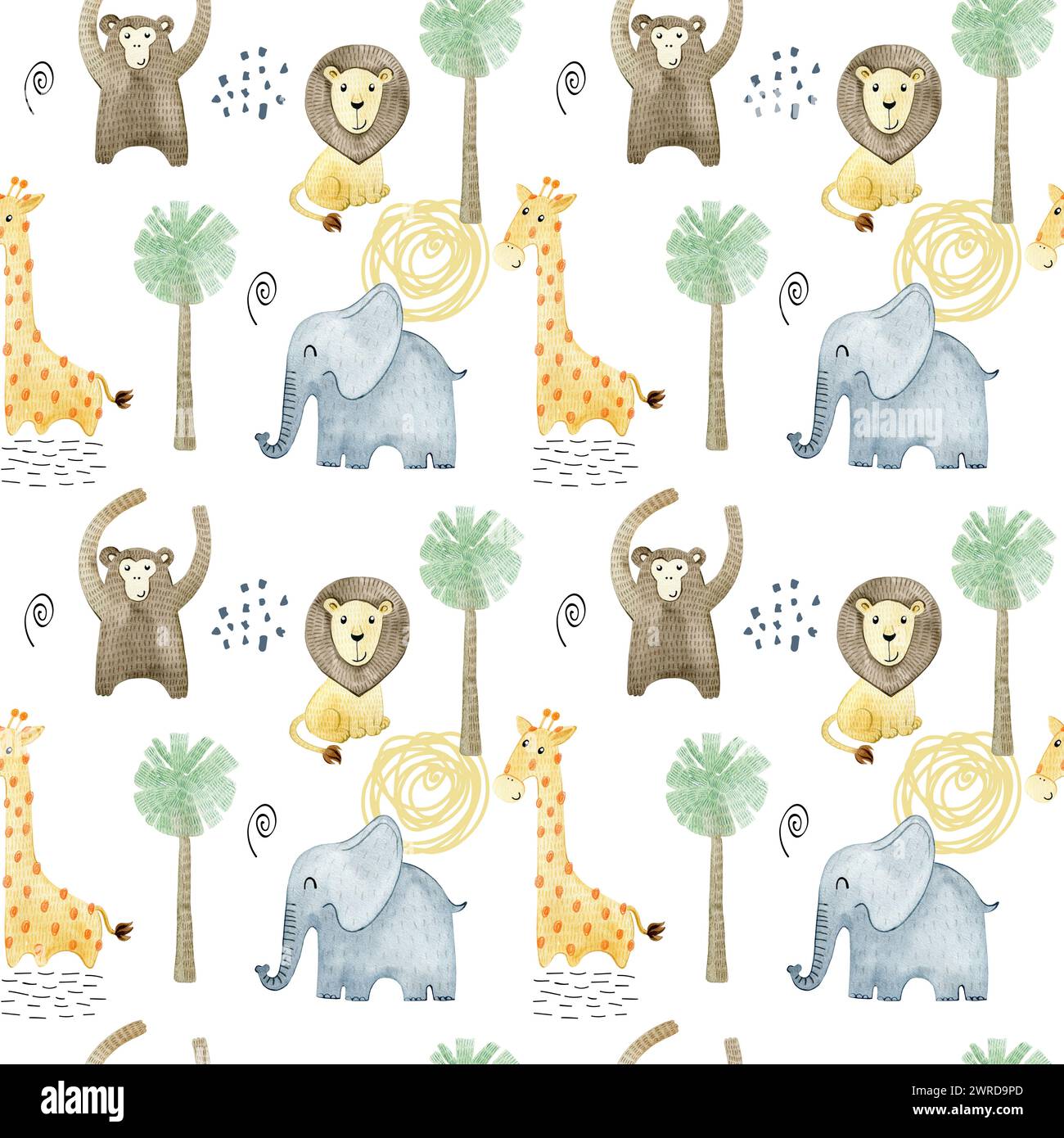 Watercolor safari animals Stock Photo - Alamy