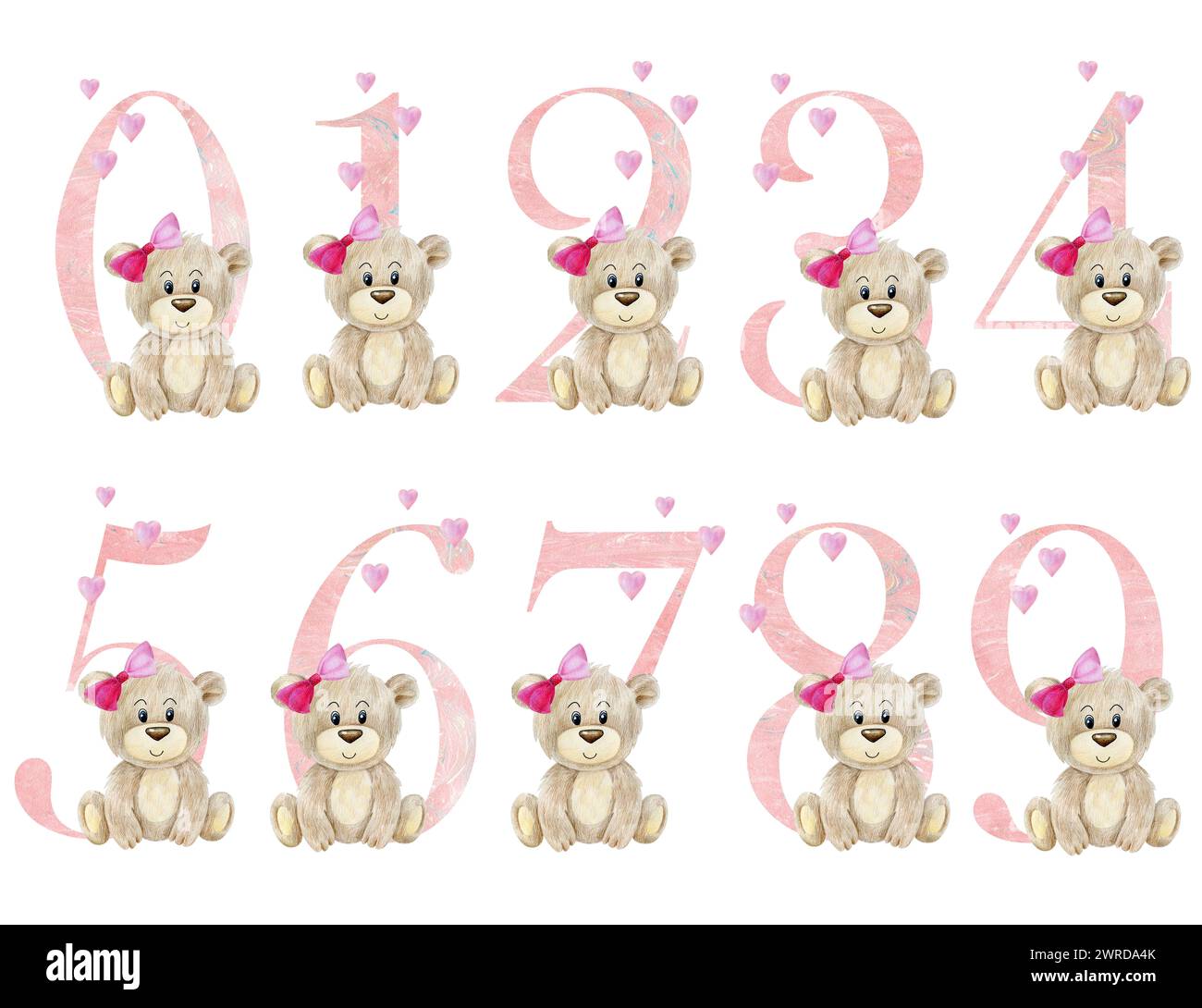 Watercolor baby numbers Stock Photo - Alamy