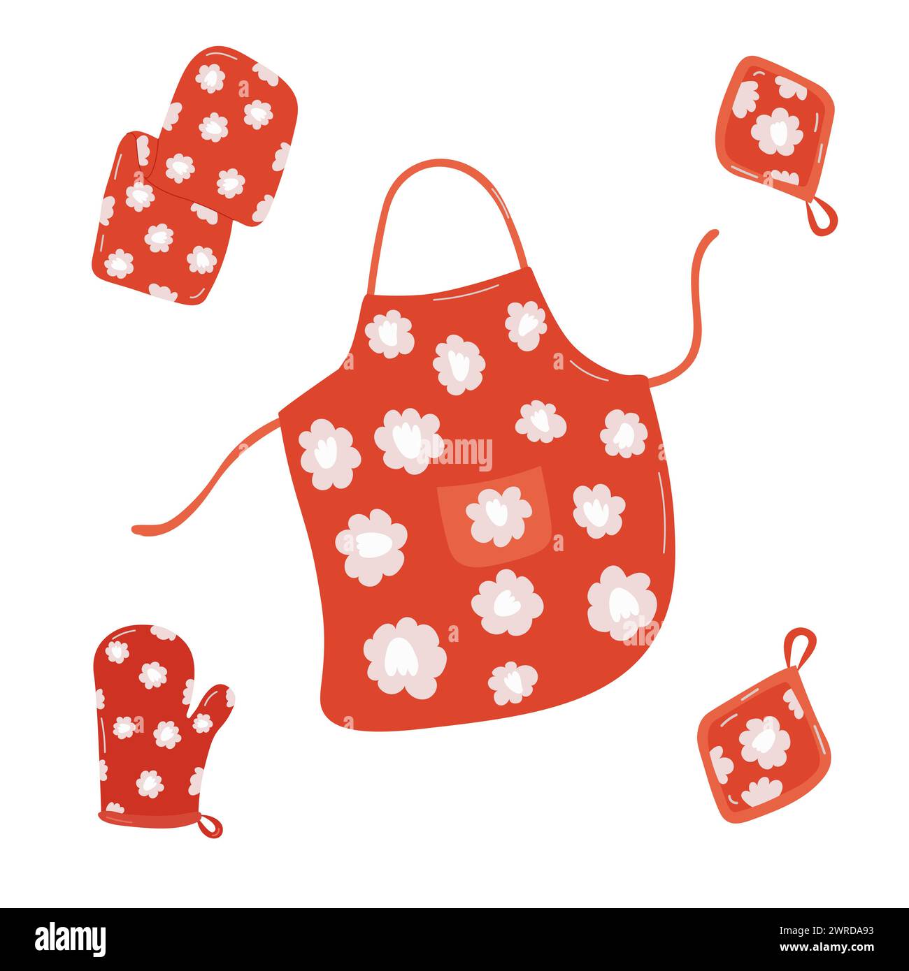 Cute kitchen apron with oven mitts and kitchen towel, chef apron Stock ...